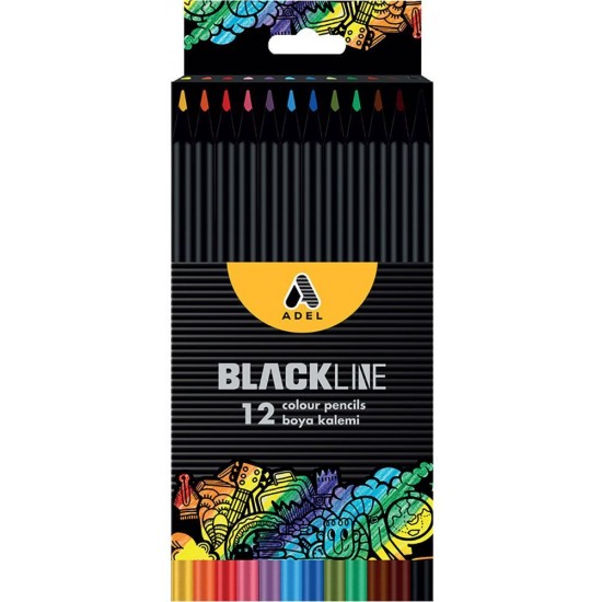 Creioane colorate 12 culori, BLACK LINE ADEL